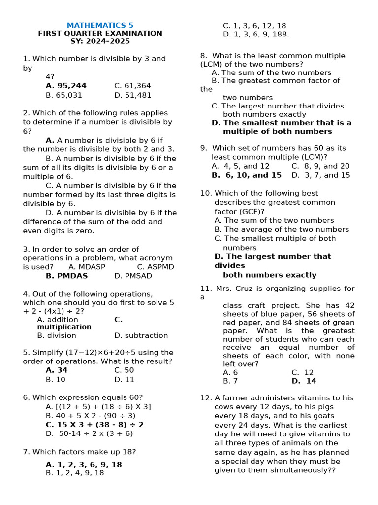 MATH 5 Q1 TQs 2024 2025 | PDF
