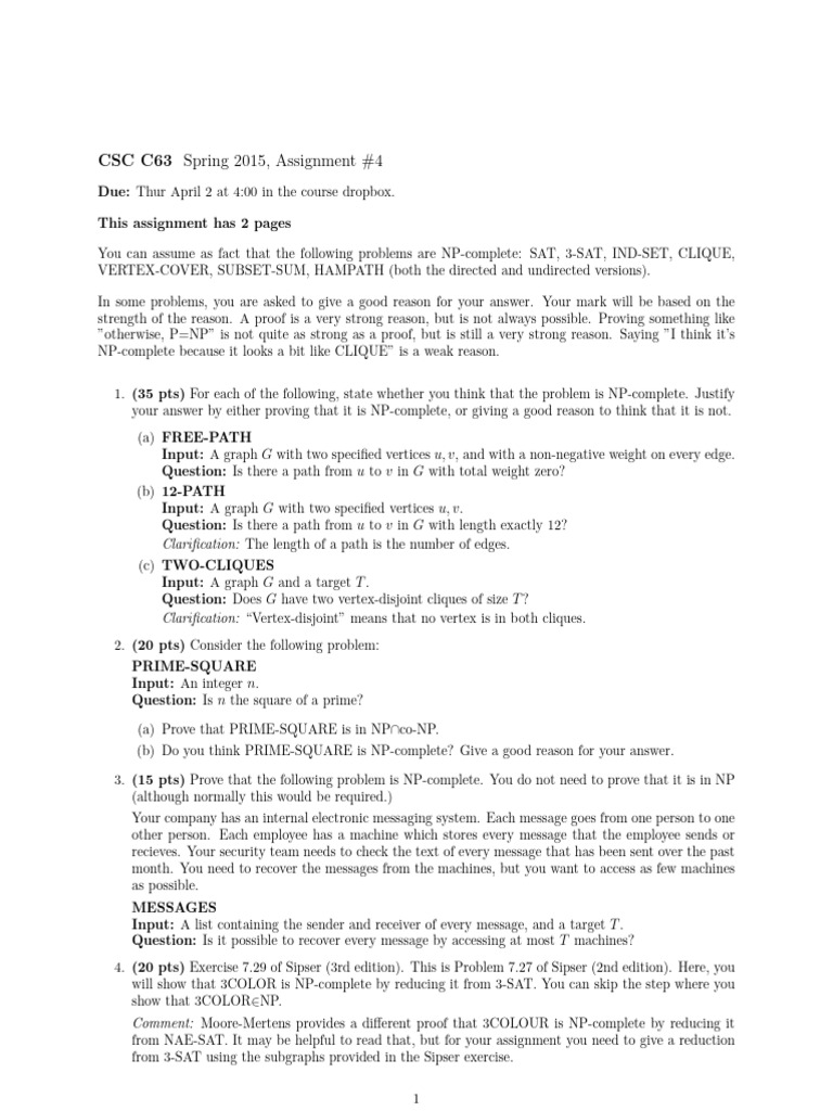 Spring 2015, Assignment #4: CSC C63 | PDF
