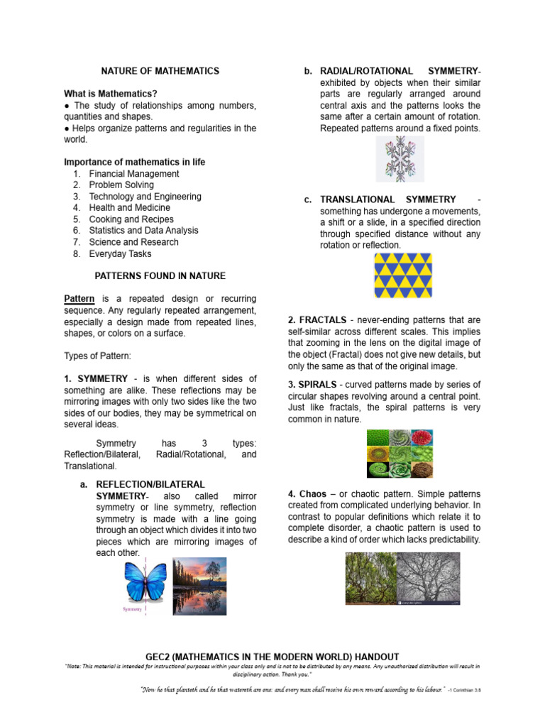 GEC2 Handout 1 Nature of Mathematics | PDF