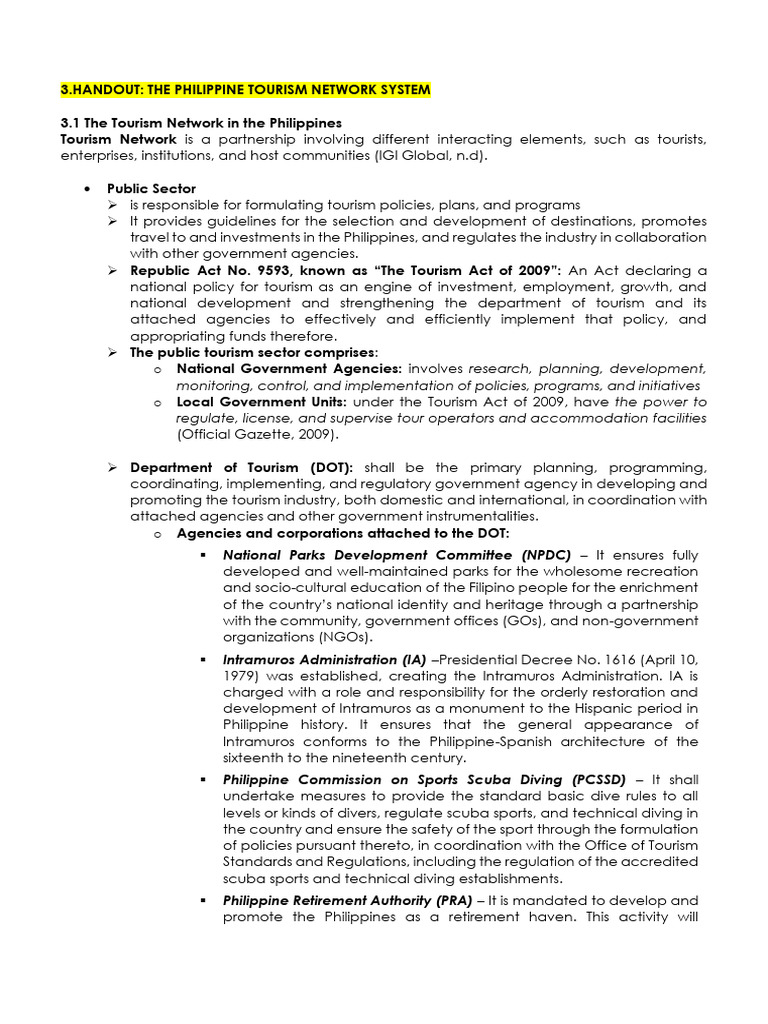 3.1 The Tourism Network in The Philippines Tourism Network | PDF