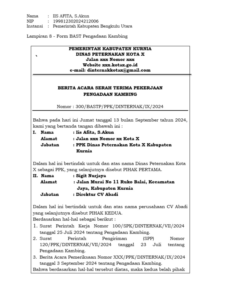 Iis Afita - Lampiran 7 - Form BAST Pengadaan Kambing | PDF