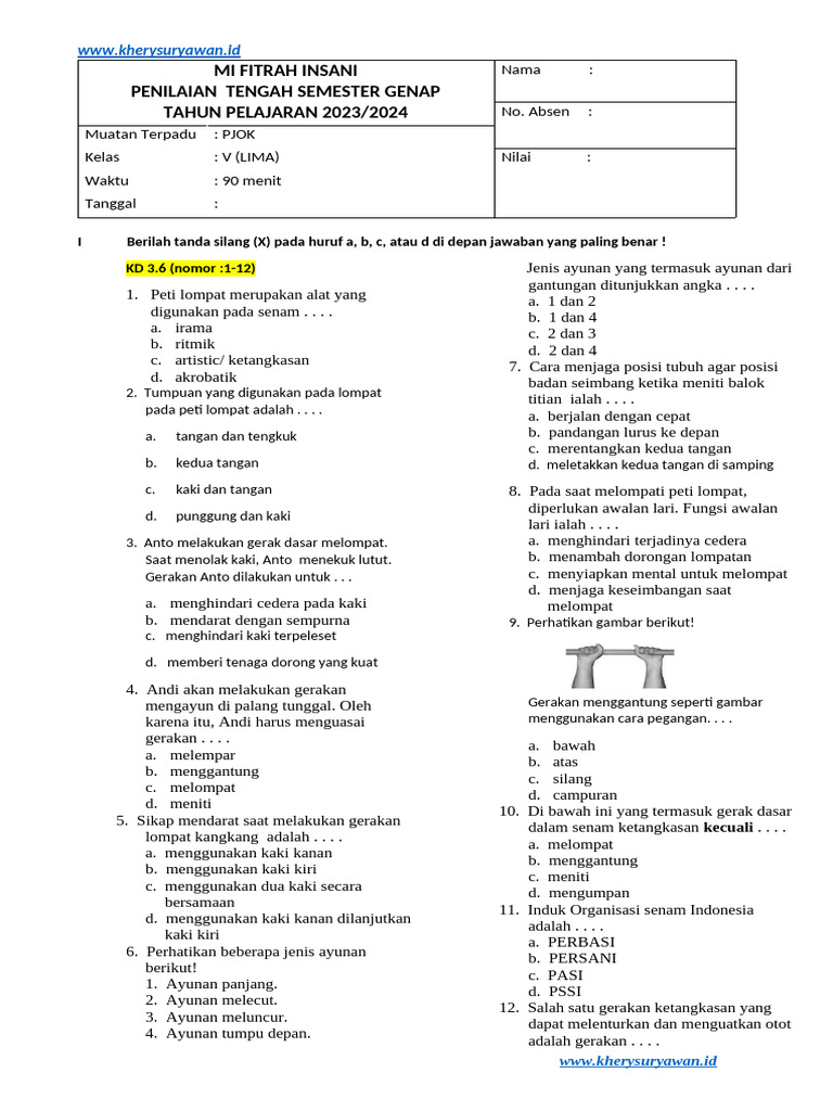 1 Soal PTS PJOK Kelas 5 | PDF