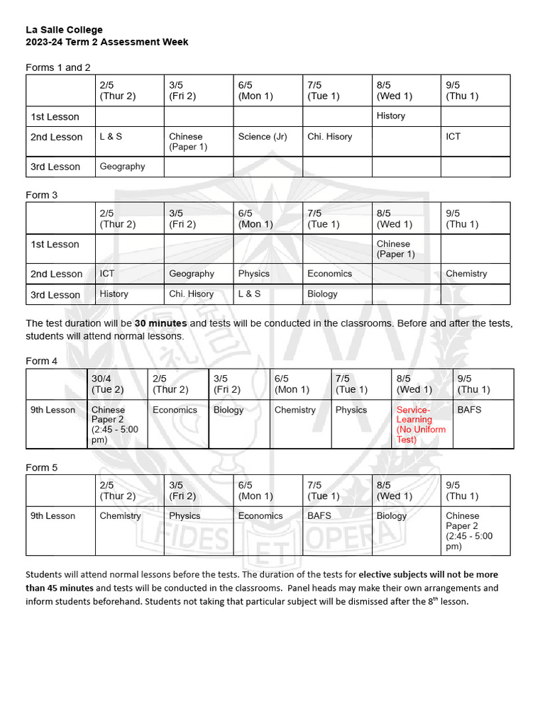 2023-24 Term 2 Assessment Week | PDF