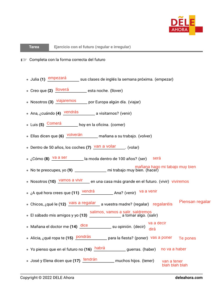 Ejercicio Con El Futuro Regular e Irregular | PDF
