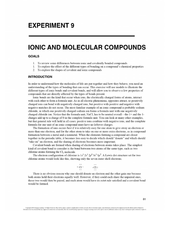 Experiment 9 Ionic and Molecular Compounds | PDF