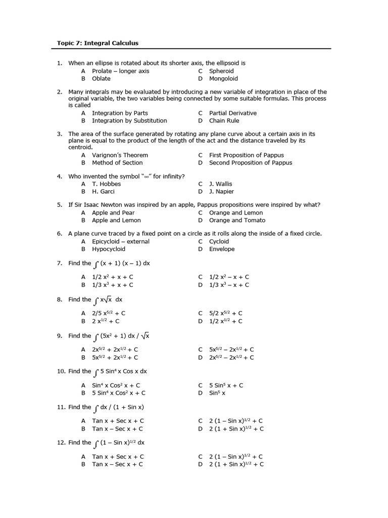 Integral Calculus Practice Problems | PDF