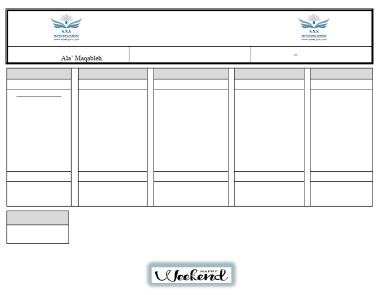 6 Weekly Plan G7 A T. Alaa+T. Ahmad | PDF