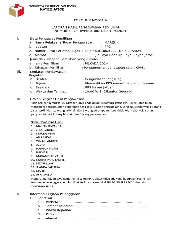 Formulir Model A | PDF