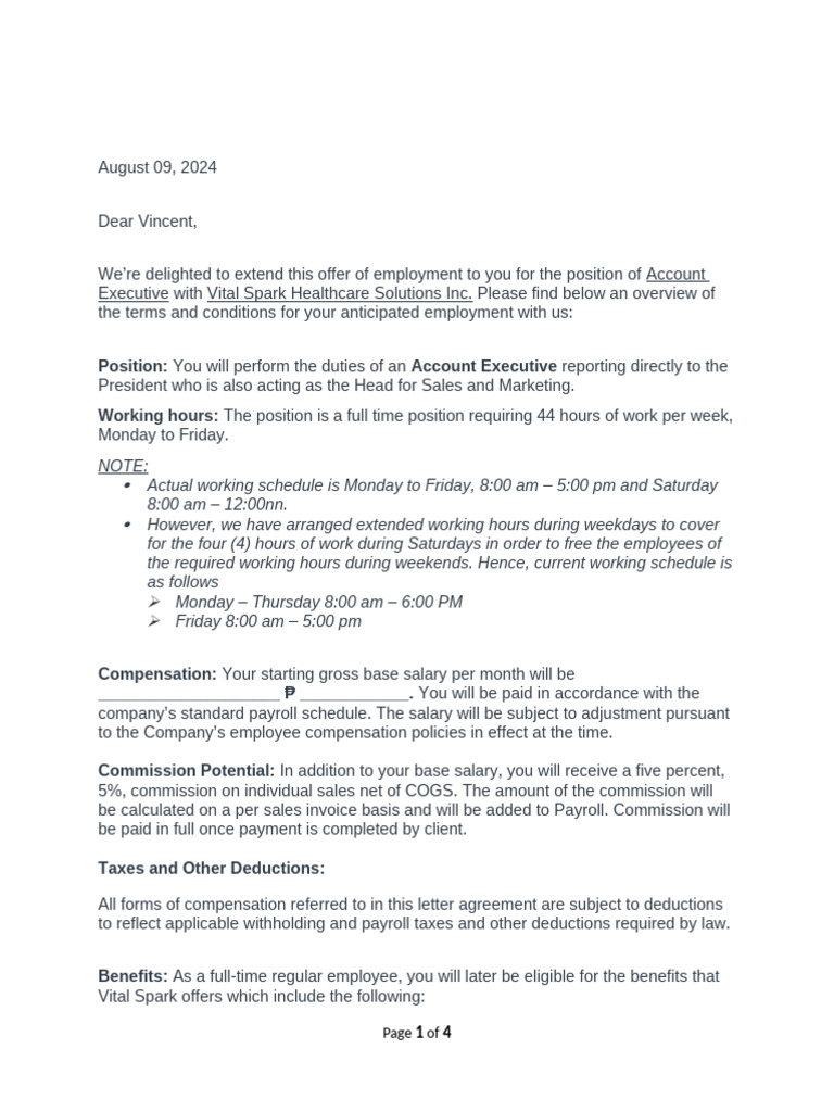 Sales Job Offer Template | PDF