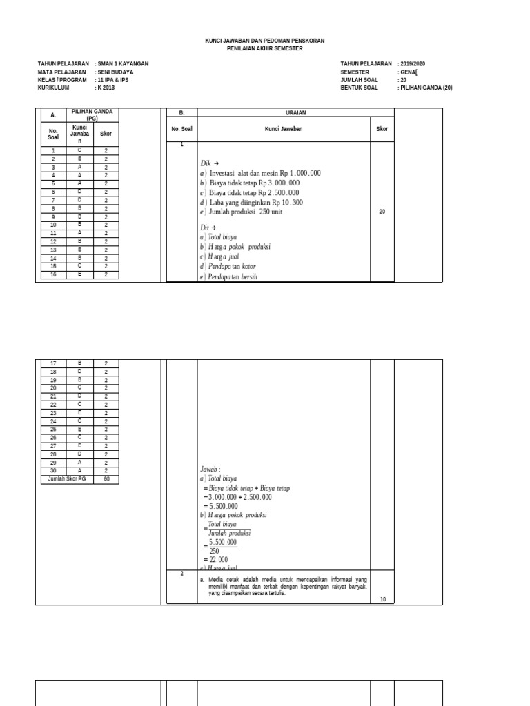 Kunci Jawaban Dan Pedoman Penskoran QQQQQ | PDF