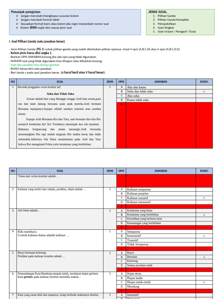 Template Soal STS Ganjil 4 BHS INDONESIA | PDF