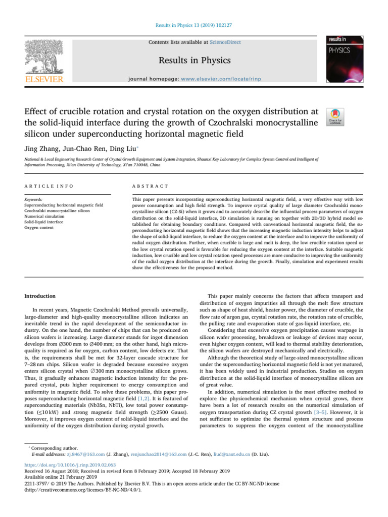 Effect of Crucible Rotation and Crystal Rotation On The Oxygen Di ...