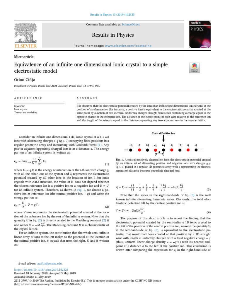 Equivalence of An Infinite One Dimensional Ionic Crystal To - 2019 ...