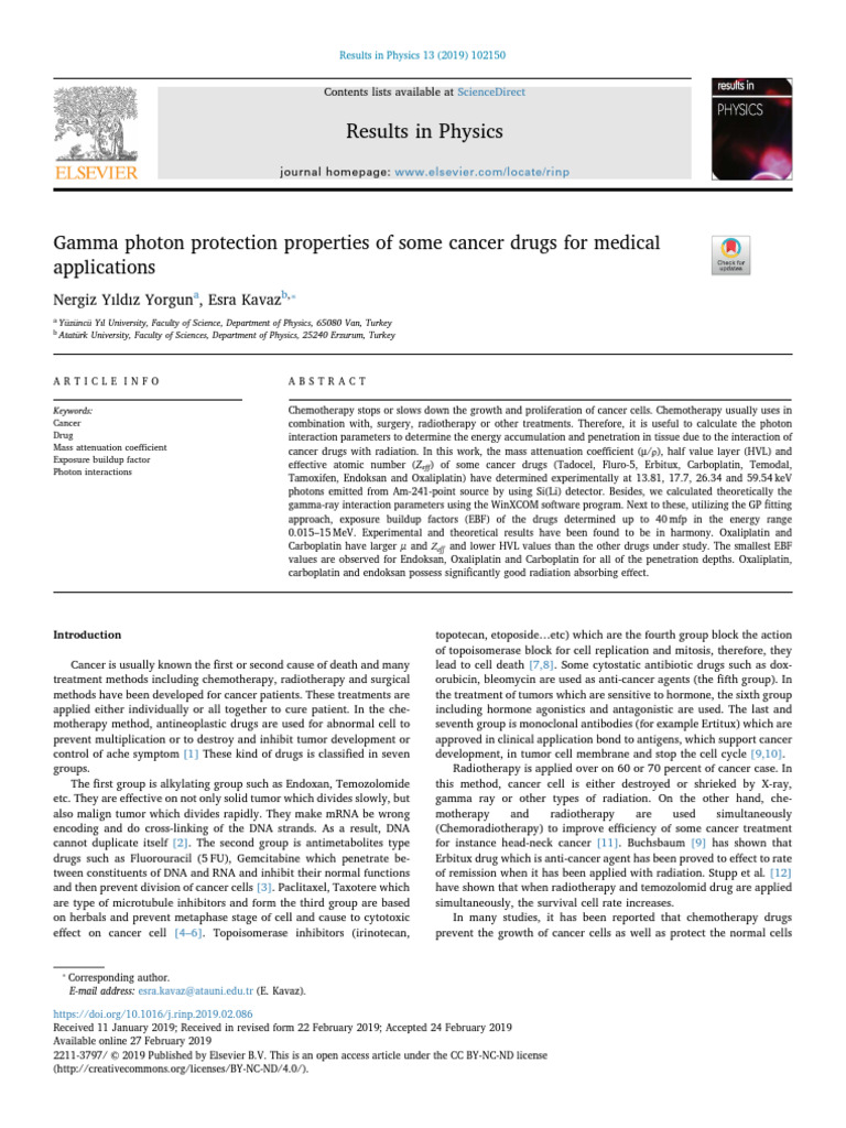 Gamma Photon Protection Properties of Some Cancer Drugs Fo - 2019 ...