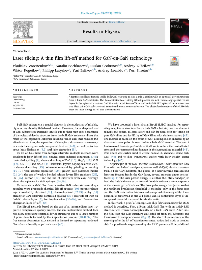 Laser Slicing A Thin Film Lift Off Method For GaN On Ga - 2019 ...