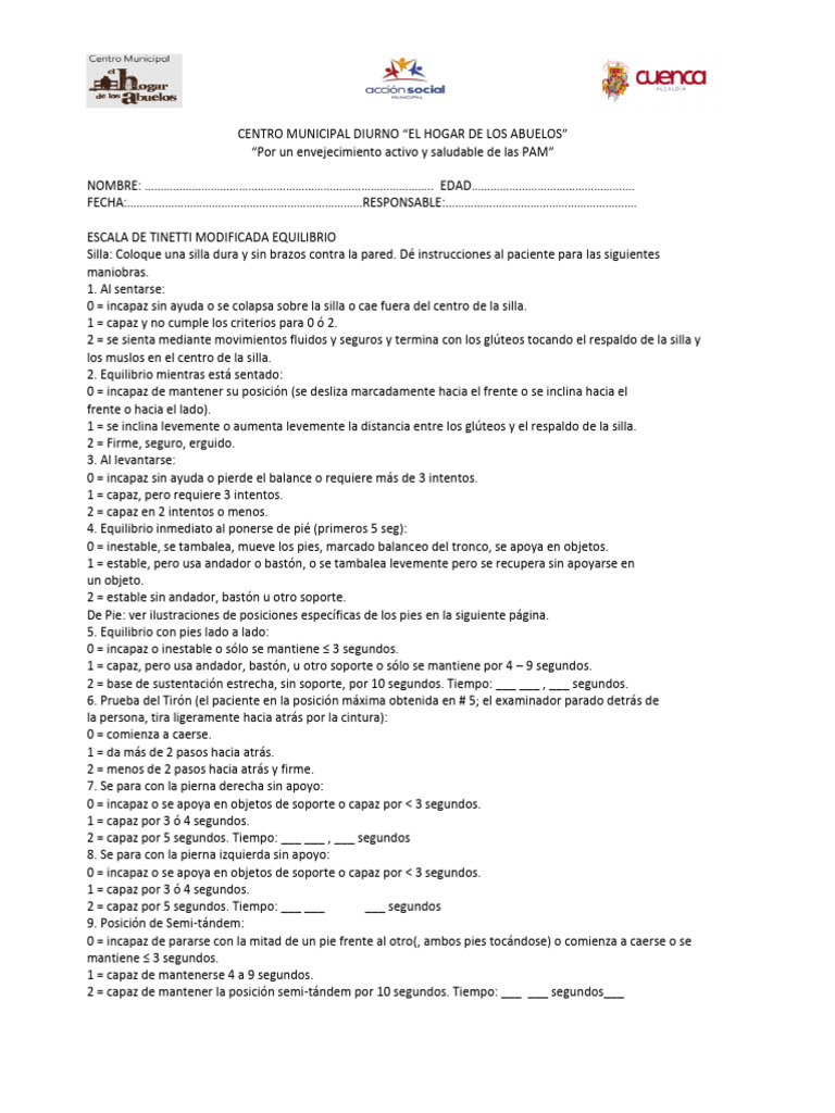 Escala Tinetti - Escala de Marcha y Equilibrio | PDF