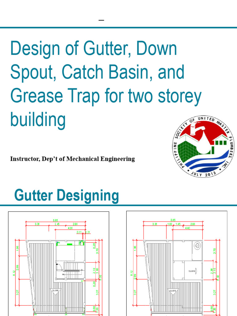 Design of Gutter, Downspout, Catch Basin & Grease Trap | PDF