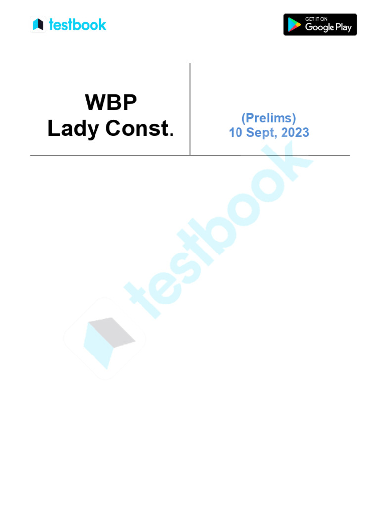 WBP Lady Constable (Prelims) Official Paper (Held On - 10 Sept, 2023) | PDF