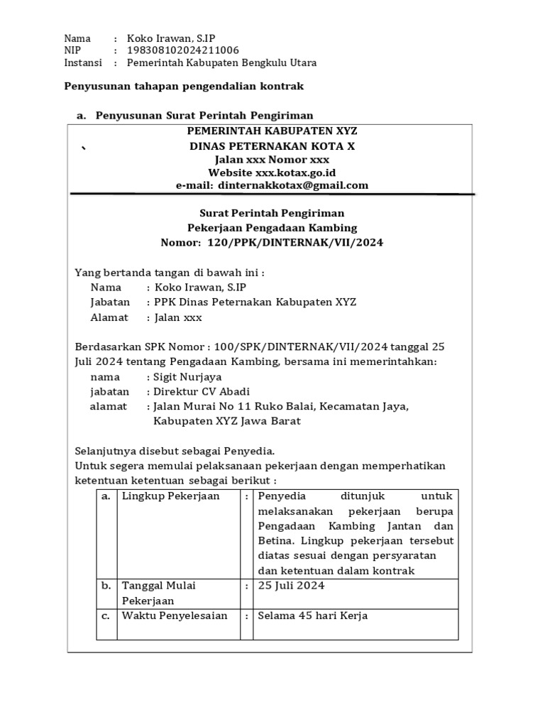 Koko Irawan - Lampiran 6 - Form SPP Dan Monitoring Jadwal Pengiriman Dan Pelaksanaan | PDF