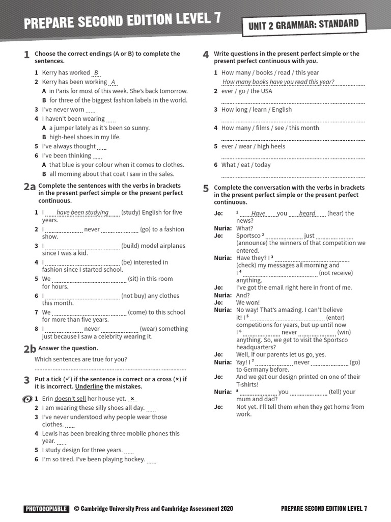 PREPARE 7 Grammar Standard Unit 02 | PDF