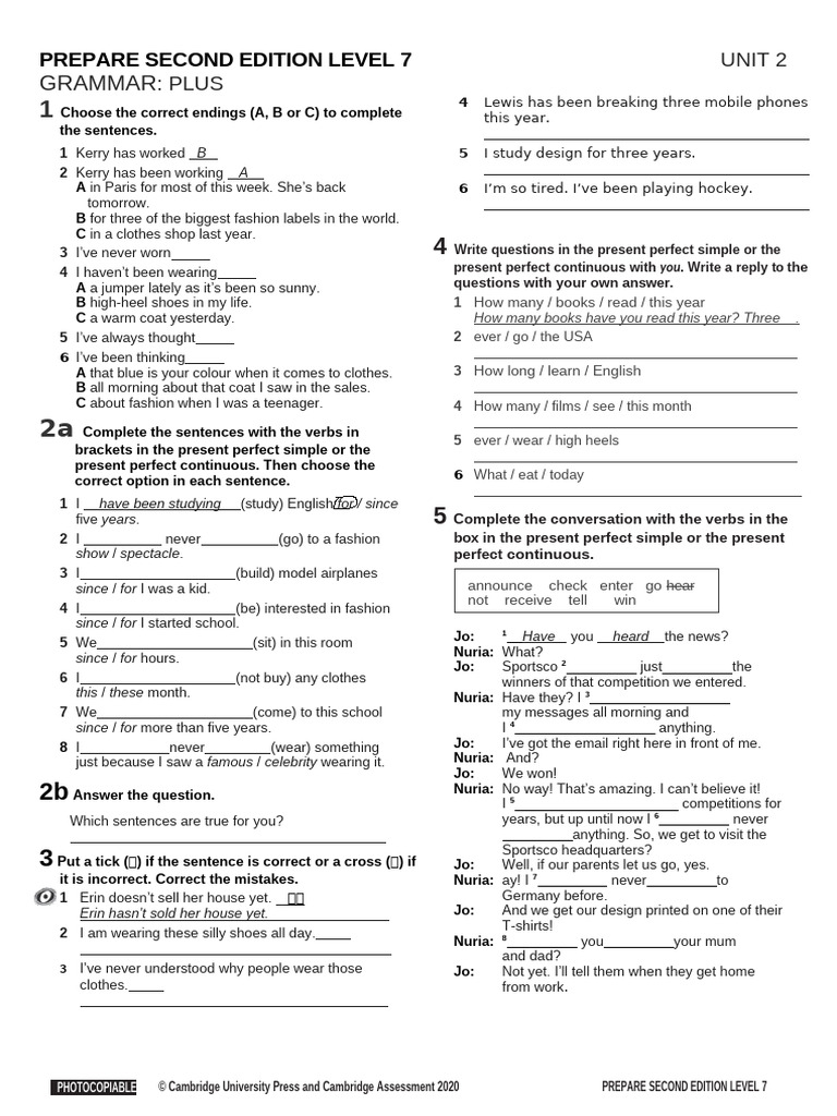 PREPARE 7 Grammar Plus Unit 02 | PDF
