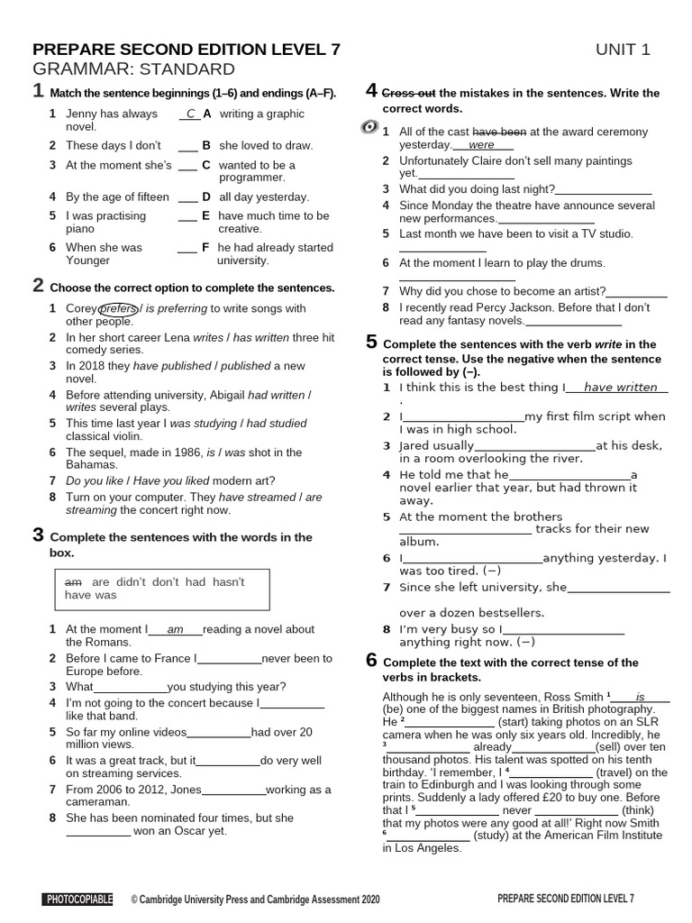 PREPARE_7_Grammar_Standard_Unit_01 | PDF
