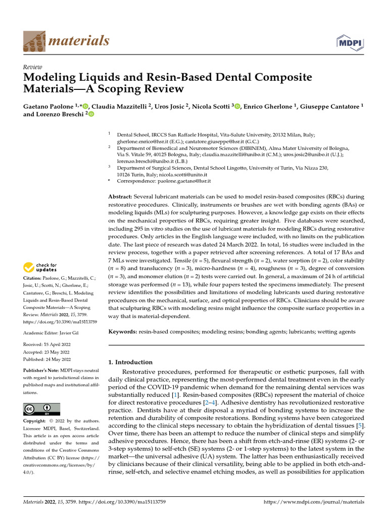 Modeling Liquids and Resin-Based Dental Composite Materials—A Scoping ...