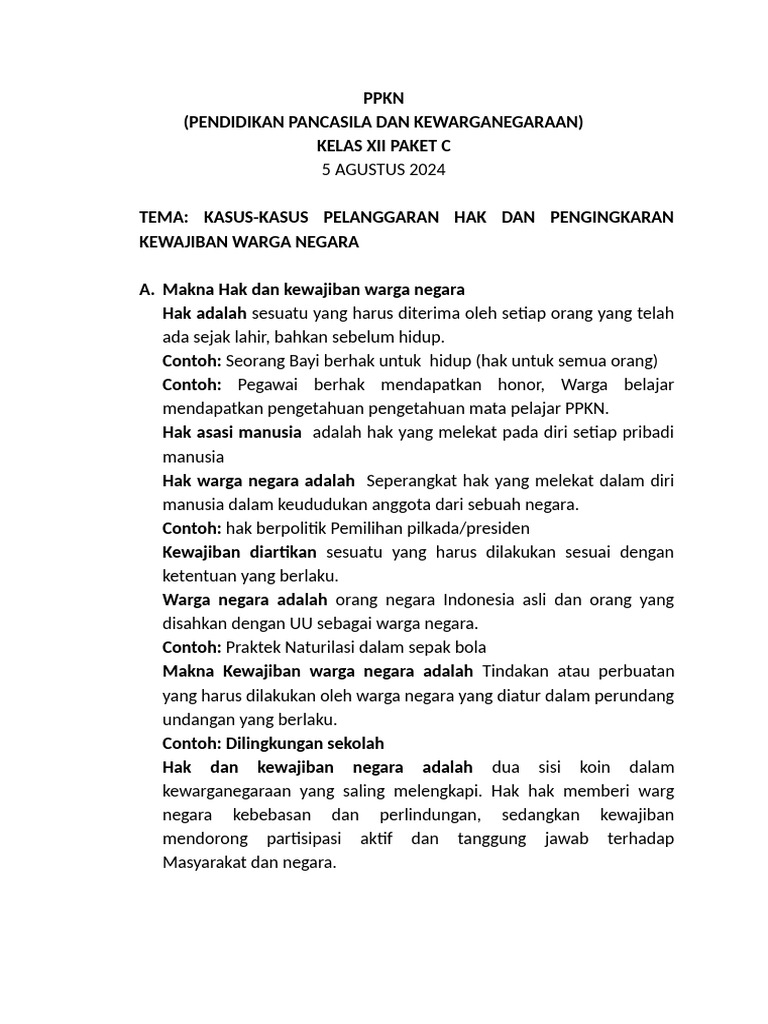 RINGKASAN MATERI PPKN 1 | PDF