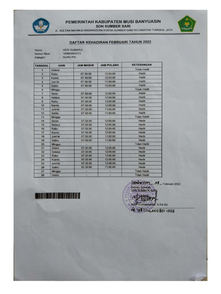 Absen Februari Heri 2022 | PDF