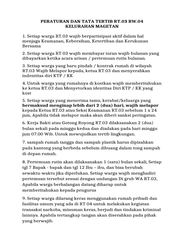 Peraturan Dan Tata Tertib RT | PDF