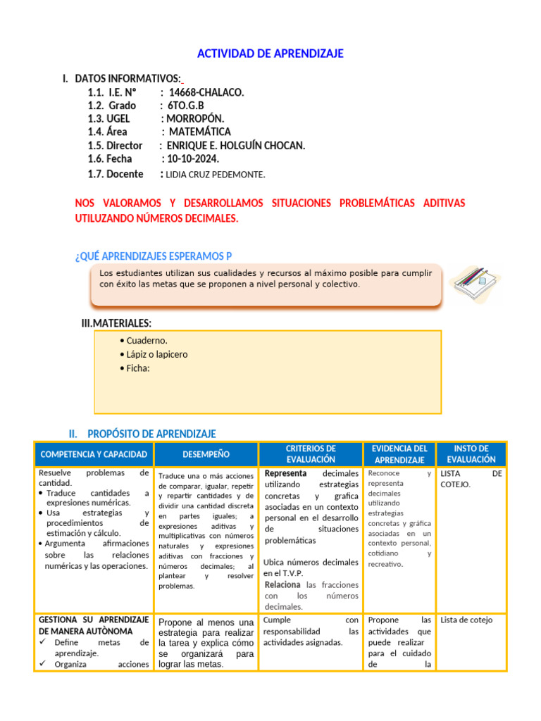 Mat - Decimales.8. Oct. | PDF