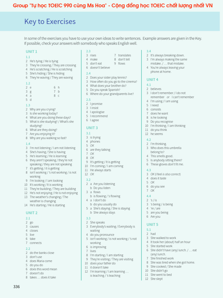 Key To Exercises: Unit 1 | PDF