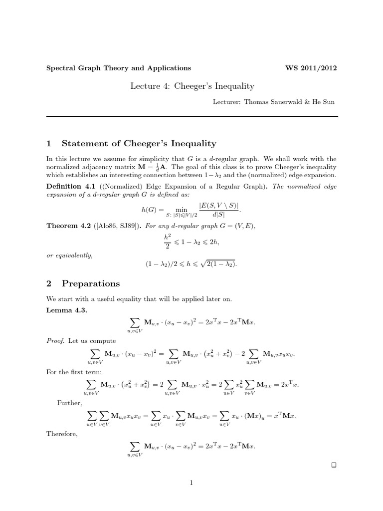 Lecture4-Cheeger's Inequality | PDF
