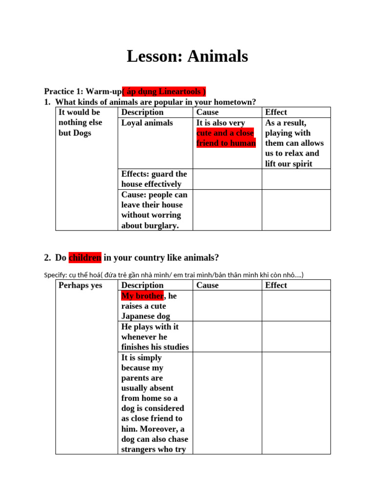 Lesson 7 - Animals | PDF