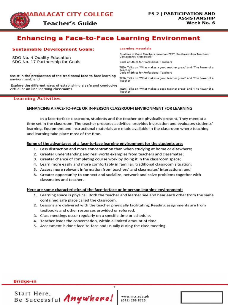FS 2 Week 6 Teachers Guide For Students | PDF