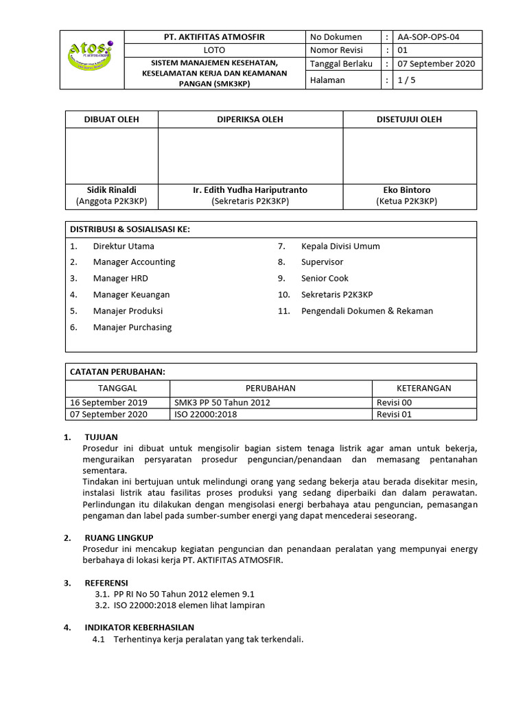 AA-SOP-OPS-04 Prosedur LOTO | PDF