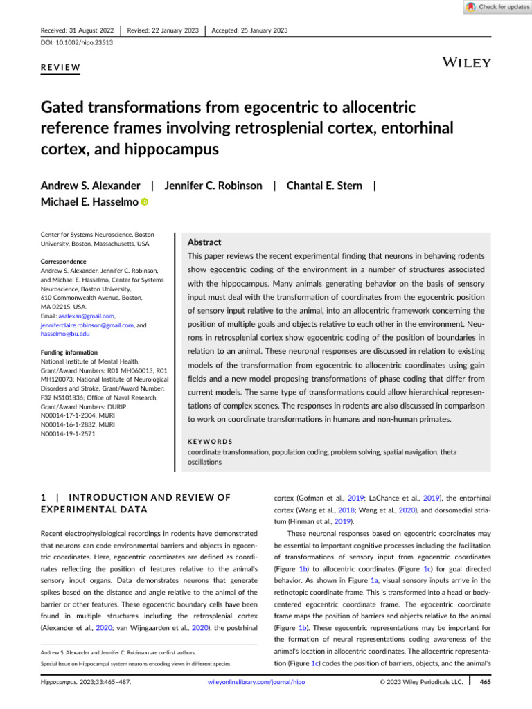 Hippocampus - 2023 - Alexander - Gated Transformations From Egocentric To Allocentric Reference ...