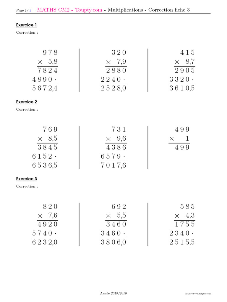 Multiplication Cm2 3 Corrige | PDF