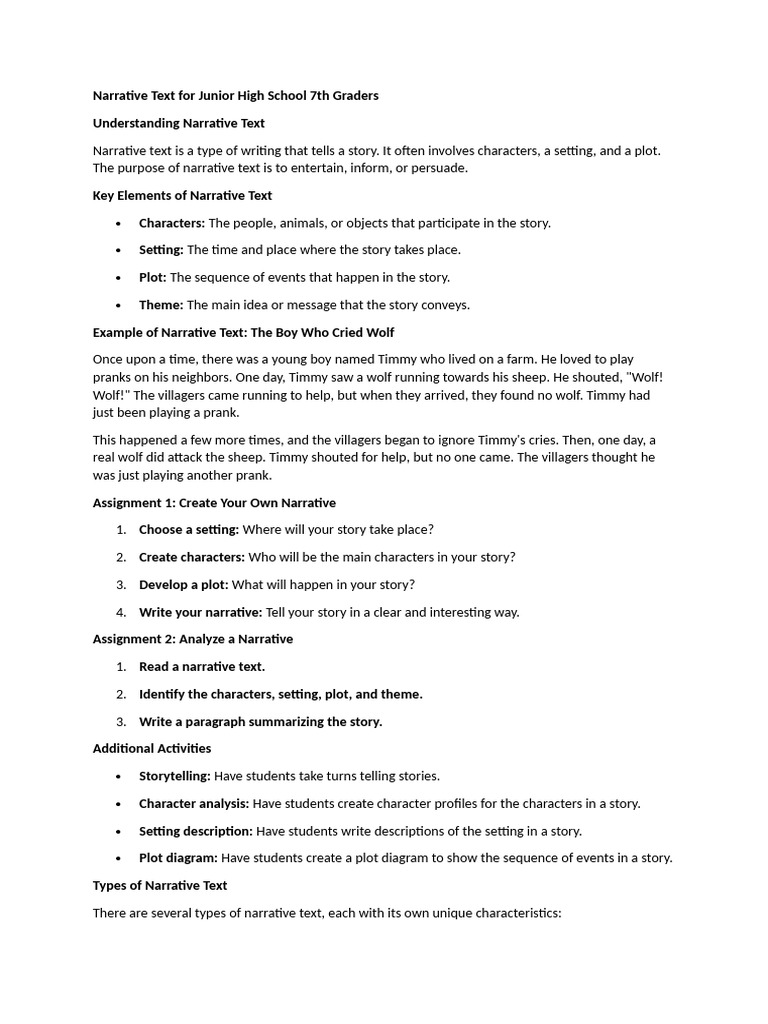Narrative Text For Junior High School 7th Graders | PDF