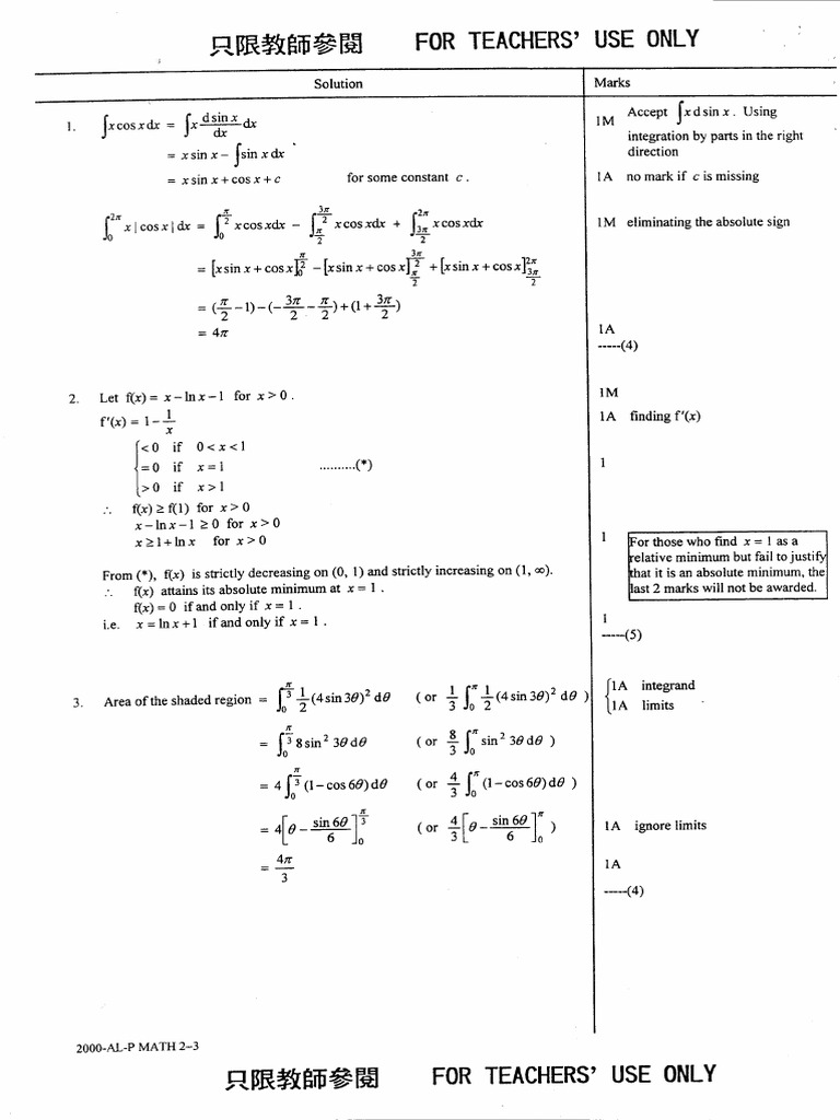 PureMaths 2000 Paper2 Marking Scheme | PDF PureMaths 2000 Paper2 Marking Scheme | PDF