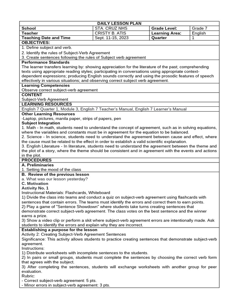 Lesson Plan - Grade 7-Active and Passive Voice | PDF