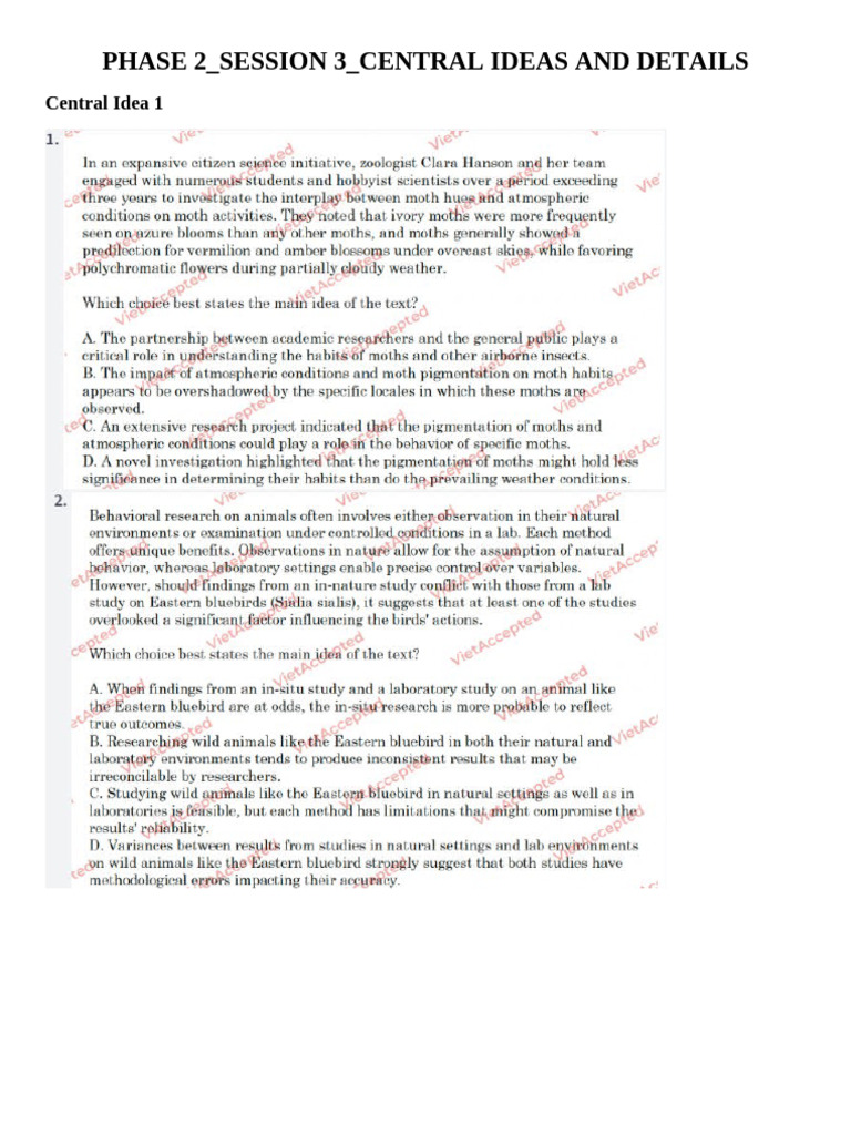 Central Ideas and Details-1 | PDF