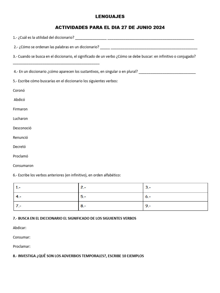 Actividades para El Dia 27 de Junio 2024 | PDF