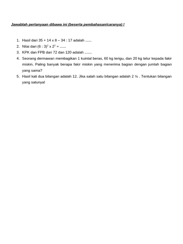Soal Pts MTK Kls-7 Ganjil | PDF