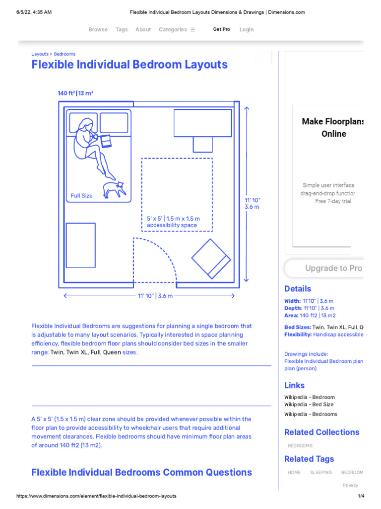 Flexible Individual Bedroom Layouts Dimensions & Drawings | PDF