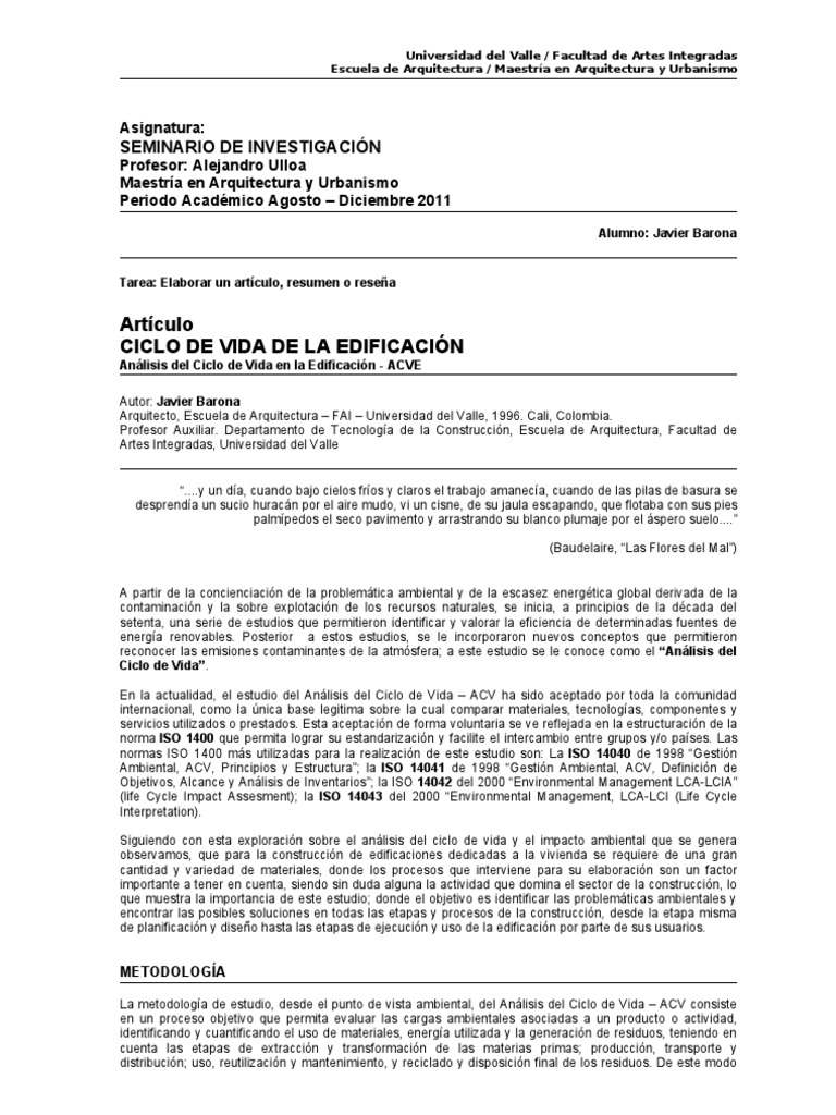 Ciclo de Vida de La Edificación | PDF | Evaluación del ciclo de vida | Entorno natural