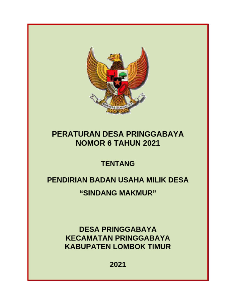 Cover Peraturan Desa 2020 | PDF