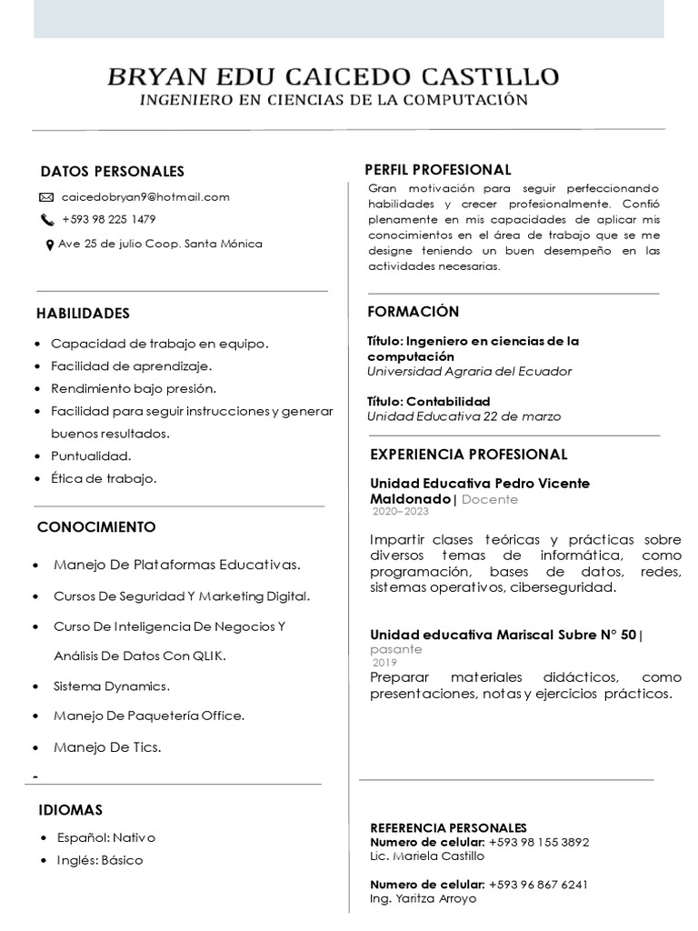 Cv. Bryan Caicedo-1 | PDF
