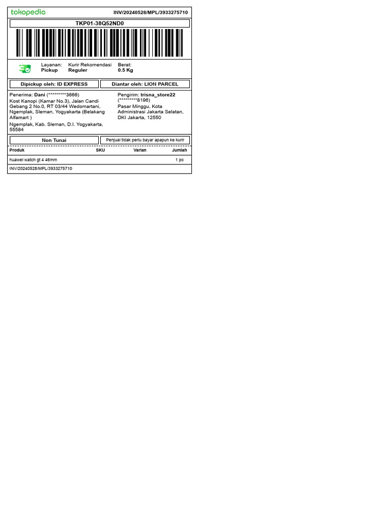 Label Tokopedia Jam | PDF