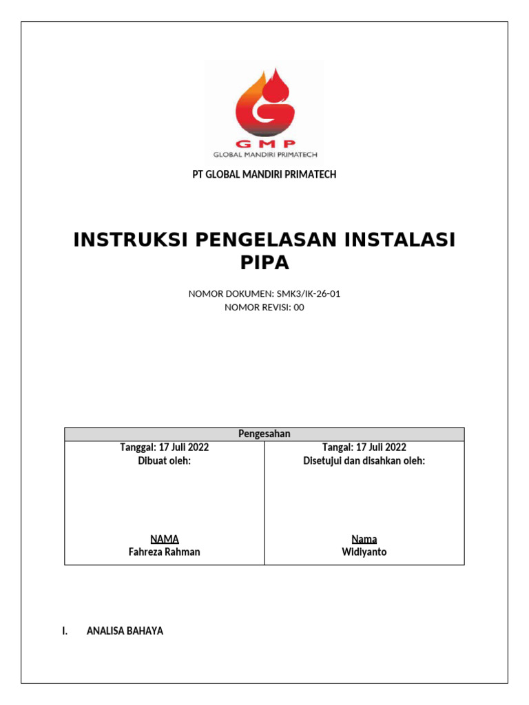 Instruksi Kerja Pengelasan Pipa (Sfile | PDF